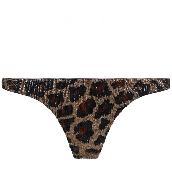 SELF-ADORE Black / Brown Leopard Hand-beaded Embellished Bikini Bottom Black - Black/brown