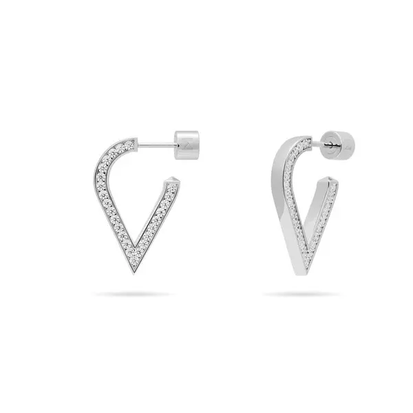 MEULIEN Stylized Waterdrop Drop Earrings With Pave Cz - Silver