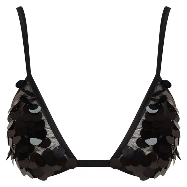 BELLE ET BON BON Sequinned Bikini Bra Top - Black