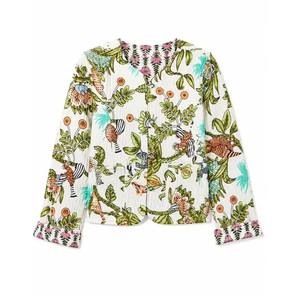 YUMI Botanical Print Reversible Cotton Quilted Jacket - White