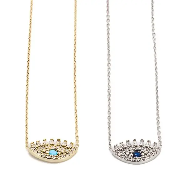 EBRU JEWELRY Diamond Long Lash Evil Eye Necklace - Silver