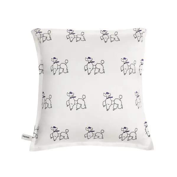 Not Just Pajama Diamond Poodles Silk Throw Pillow Multiple Poodles - White