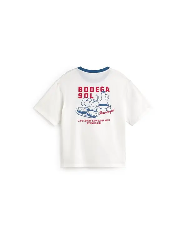THINKING MU Contrast Blue T-shirt Sunny Lucia Wine Cellar - White