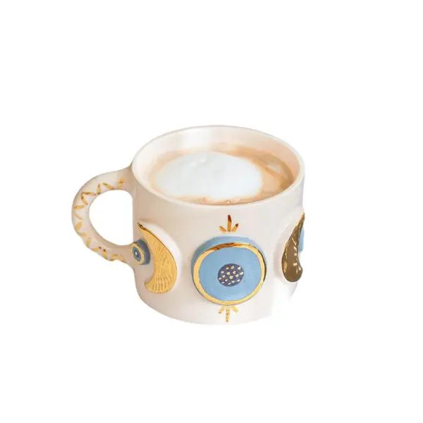 ANATOLIACRAFT Blue / Yellow Handmade Moon Ceramic Mug - Blue/yellow