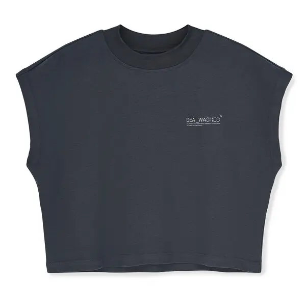SEA_WASHED Organic Cotton Cropped Tee, -blu - Grey