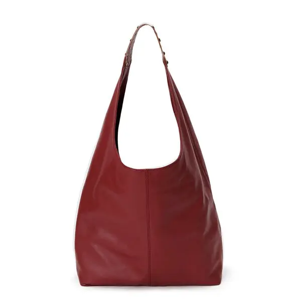 JUAN-JO Slouchy Leather Shoulder Bag-burgundy - Red