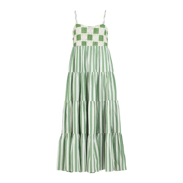 ROSE & NANCY Helena Cotton Crochet Stripe Maxi Sun Dress - Green