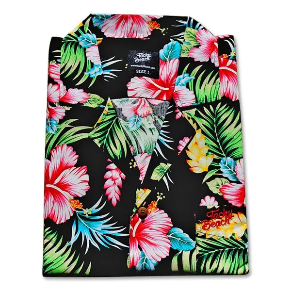 BELLUS DOMINA Black Floral Hawaiian Shirt - Black/white