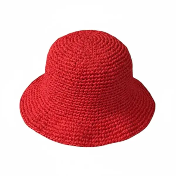 SPRINGMOONATELIER Luxury Handmade Raffia Crochet Bucket Hat – Premium Fire Butterfly - Red