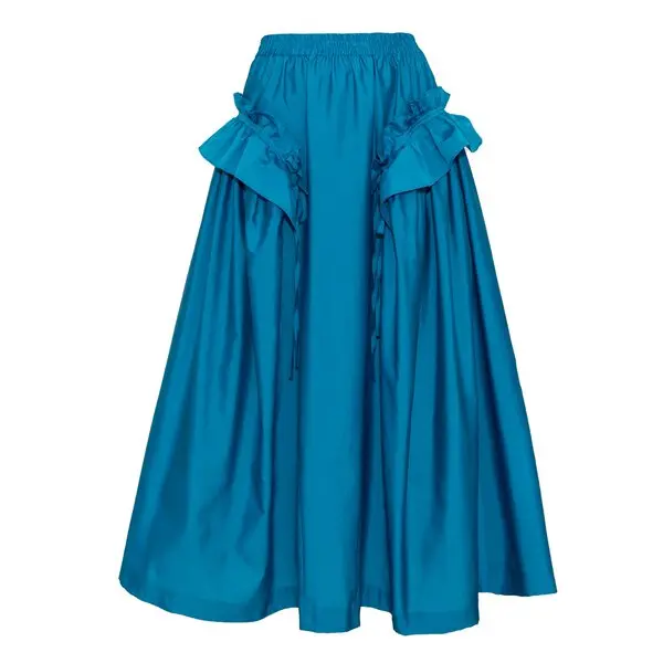 KAROLINA OZOLINSIUTE Laura Maxi Turquoise Skirt With Ruffles
