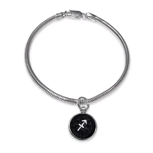N'DAMUS LONDON Sagittarius Zodiac Astrolab Leather & Sterling Silver Bracelet - Black