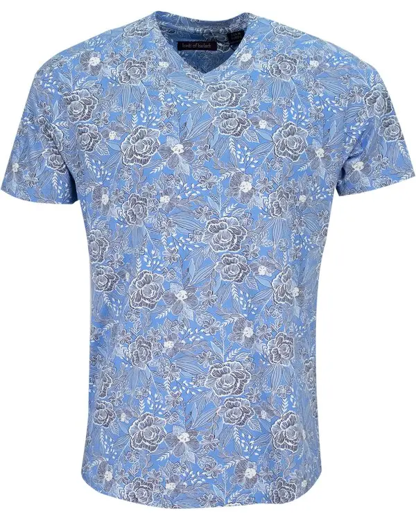 LORDS OF HARLECH Maze Handcut Floral V-neck Tee - Blue