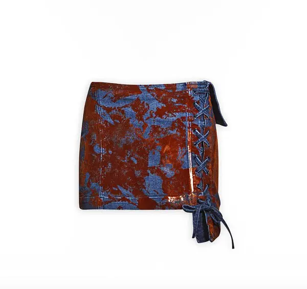 MAISON SEL Denim Jeans With Flocked Foil Coating Mini Skirt