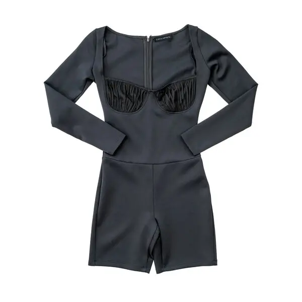 CIRCULAR PATH Juliet Romper With Ruched Bustier Detail - Black
