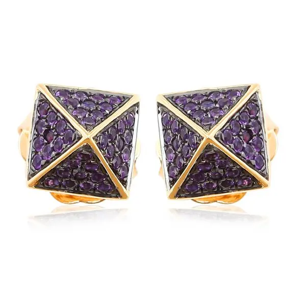 ARTISAN Amethyst Pyramid Stud Earrings In 18k Yellow Gold - Pink