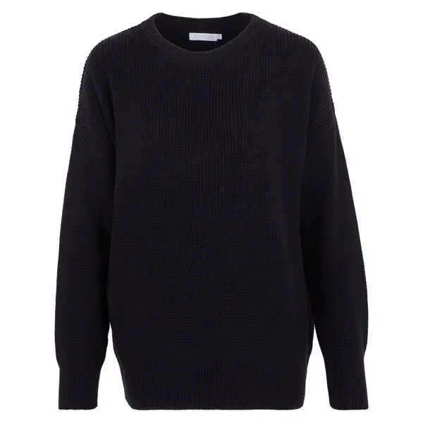 PAUL JAMES KNITWEAR Cotton Tiffany Ribbed Crew Neck Jumper - Black