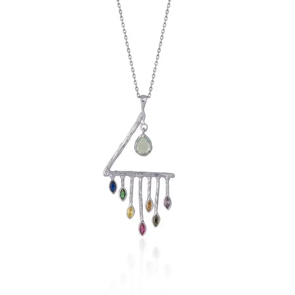 SPERO LONDON Colourful Rainbow Rain Drop Necklace In Sterling - Silver