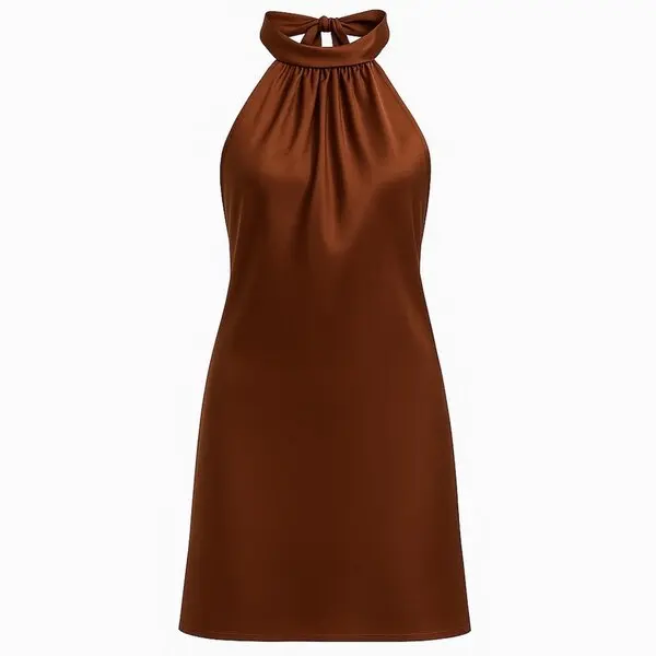 SEROTONINN Halter Neck Dress In Caramel - Brown