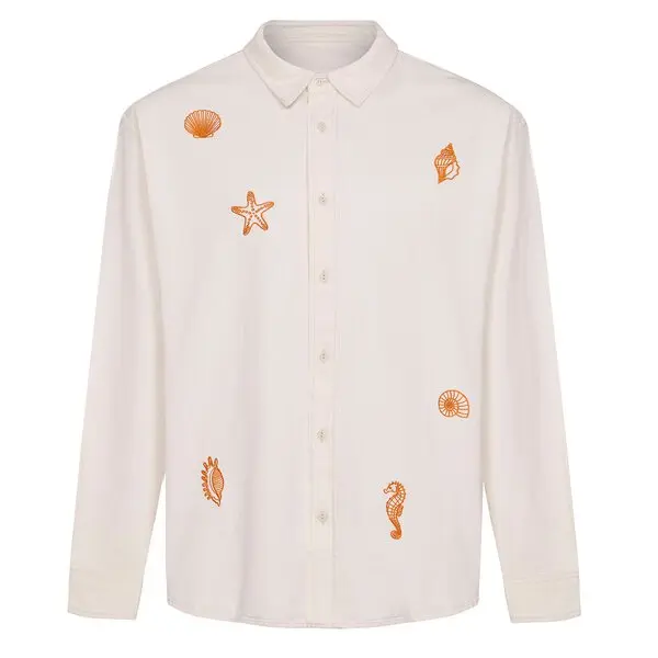 INGMARSON Shell Embroidered Organic Cotton Shirt Ecru - White