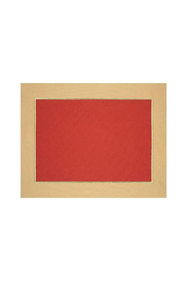 ROUMÉLIE ORIENTALE Brick & Cookie With Gold Embroide, Timeless Placemat Set Of Four Sunset Therapy - Red