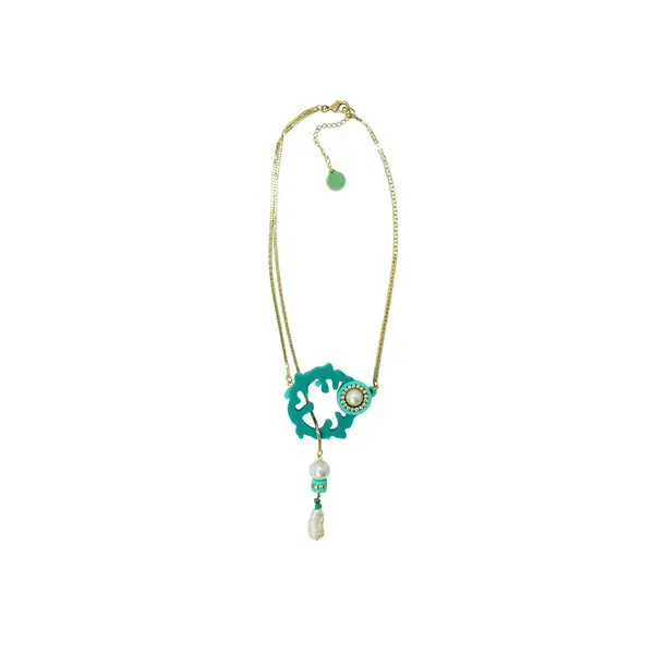 GISSA BICALHO Handmade Necklace Coral And Chain Turquoise