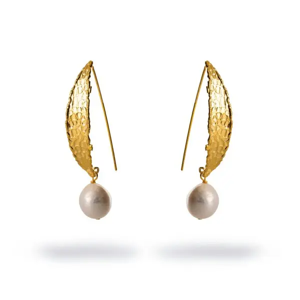EBRU JEWELRY Gold / White Chunky Gold Hook Baroque Pearl Drop Earrings Gold - Gold/white