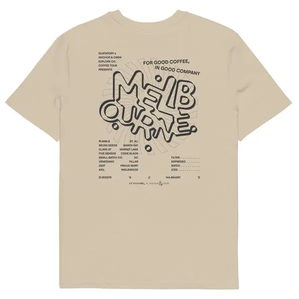 ANCHOR & CREW Neutrals Desert Dust Gustatory Melbourne Coffee Scene Organic Cotton Embroidered T-shirt - Brown