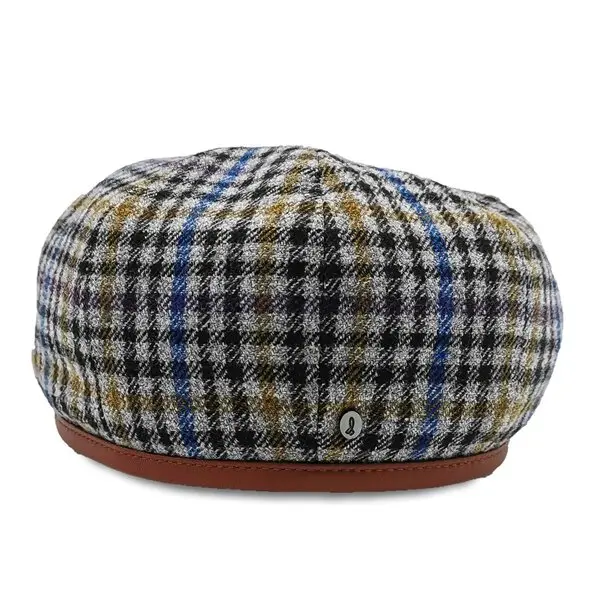 DORIA 1905 Check Fabric Beanie With Leather Trim - Black
