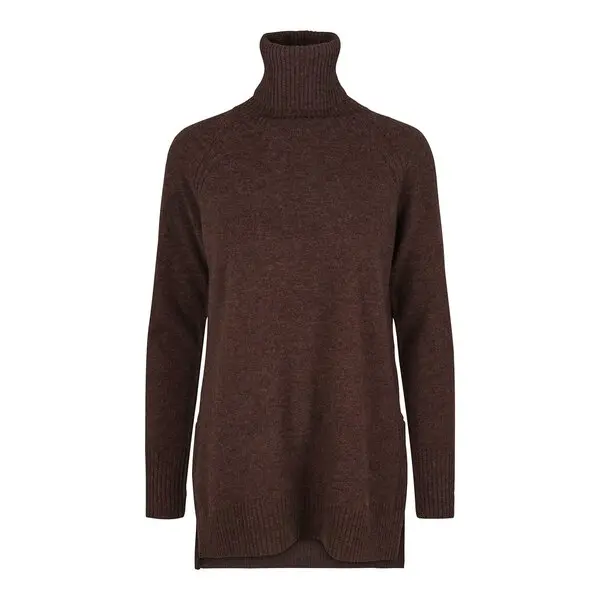 TIRILLM Abby A Line Long Turtle Neck Pullover, Dark Melange - Brown
