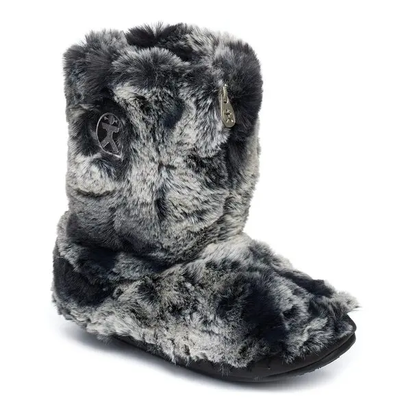BEDROOM ATHLETICS Cole Short Luxury Faux Fur Slipper Boot Wolf - Black