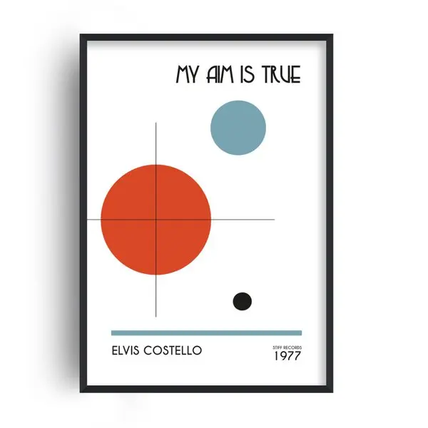 FANCLUB Blue / Red My Aim Is True Retro Music Inspired Abstract Giclée Art Print A2 - Blue/red