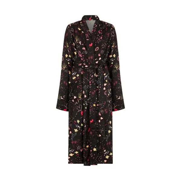 LILY AND LIONEL Corina Kimono Style Love Letter Print Robe - Black