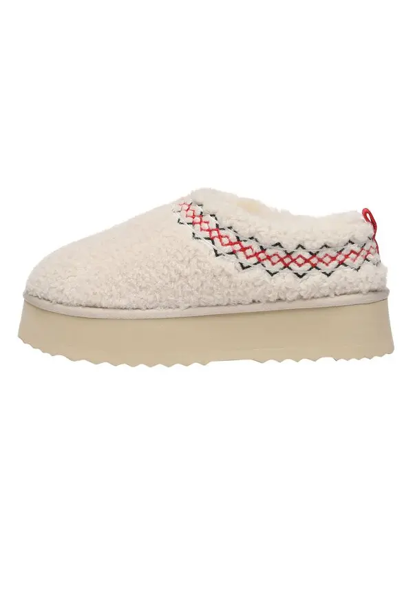 EVERAU AUSTRALIA Lewin Plush Platform Slippers In Sand - White