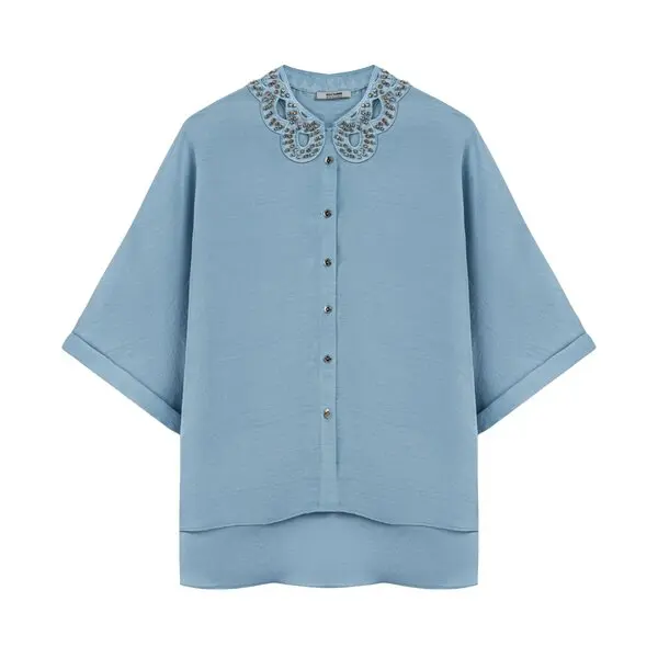 NOCTURNE Peter Pan Collar Shirt With Stone Embellishment