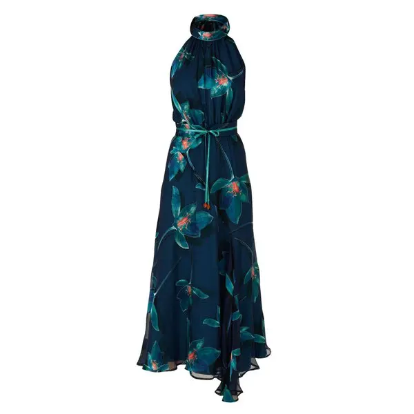 SACHA DRAKE Topaz Testimony Midi Dress In Teal Coral Floral - Blue