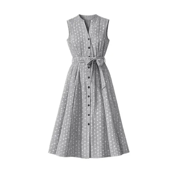 YUMI Broderie Anglaise Embroidered Sleeveless Shirt Dress - Black