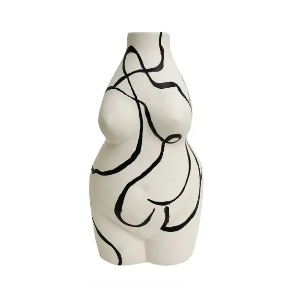 QUILLATTIRE White / Black Black And White Abstract Queen Body Vase - White/black
