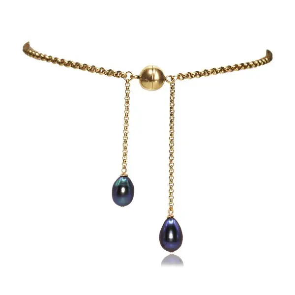 MARQUISE SWIM Blue / Gold Necklace Choker Texan Tie Style Gold & Peacock Pearl - Blue/gold