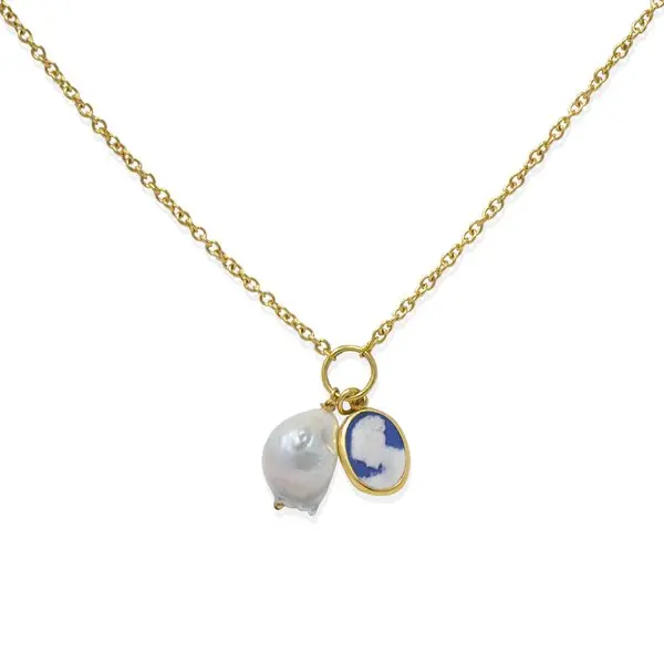 VINTOUCH ITALY Cameo With A Pearl Necklace - Blue