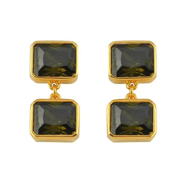 LINYA JEWELLERY Double Crystal Stone Dangle Earrings - Green