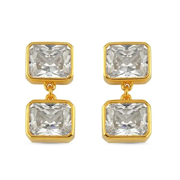 LINYA JEWELLERY Double Crystal Stone Dangle Earrings - White