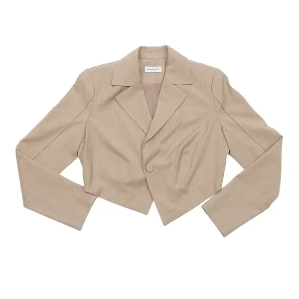 CIRCULAR PATH Neutrals Asymmetric Crop Pinstripe Blazer Beige-cream - Beige/white
