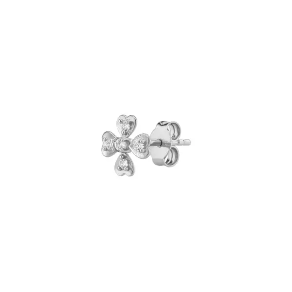 SPERO LONDON Fine 14k Solid White Gold Diamond Clover Single Earring - Silver