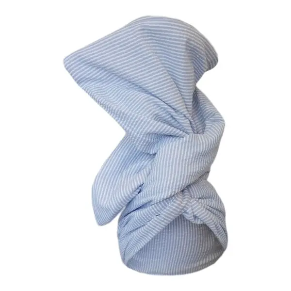 ROMER MILLINERY Twisturban Turban In Seersucker Cotton - Blue/white