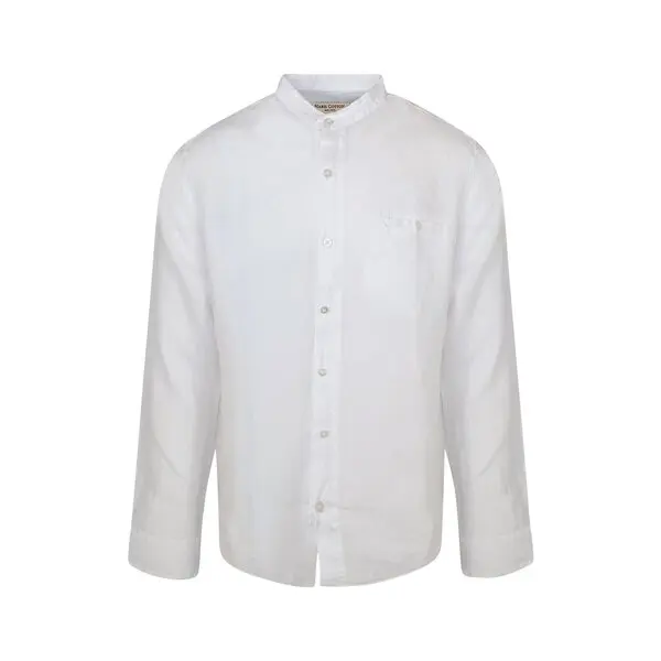 Haris Cotton Slim Fit Mandrin Neck Linen Shirt - White
