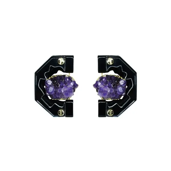 GISSA BICALHO Handmade Acrylic Earring Short Relief - Black