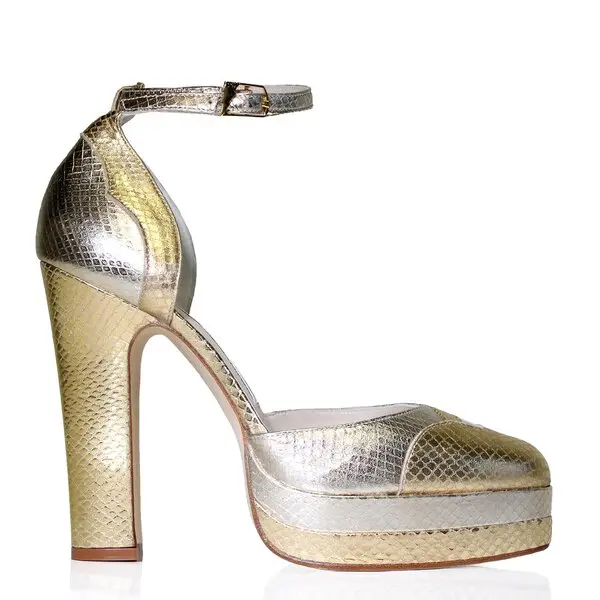 TERRY DE HAVILLAND Silver / Gold Lily Gold Platino Platform Block Heels - Silver/gold