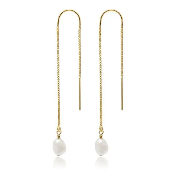 KIRI & BELLE Lola Small Pearl Filled Chain Threader Earrings - Gold
