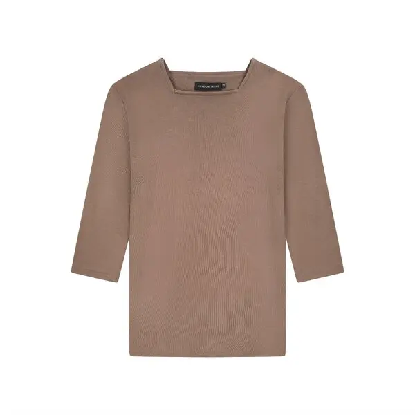 RAVE ON TREND Square Neck Ribbed Tee Chocolate - Brown
