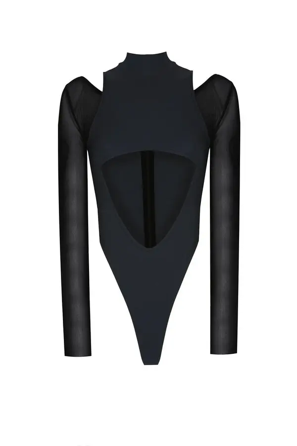 NO'DESIGN Long Sleeve Cut-out Navy Bodysuit - Blue